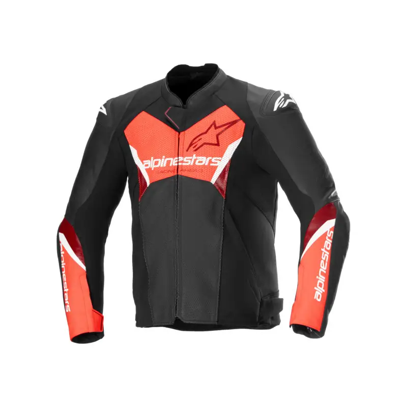 Alpinestars Faster V3 Air Leather Jacket - Black/Fluro Red/Red: MASH MX MTB